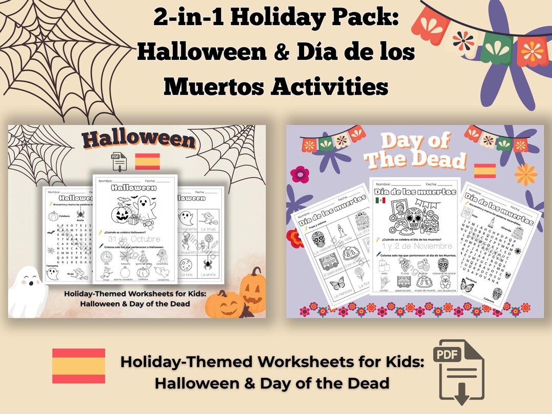 Printable Halloween & Día De Los Muertos Activities: Kids Worksheets ...