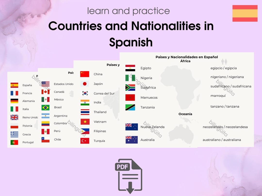Countries & Nationalities in Spanish PDF | Masculine, Feminine, Plural ...