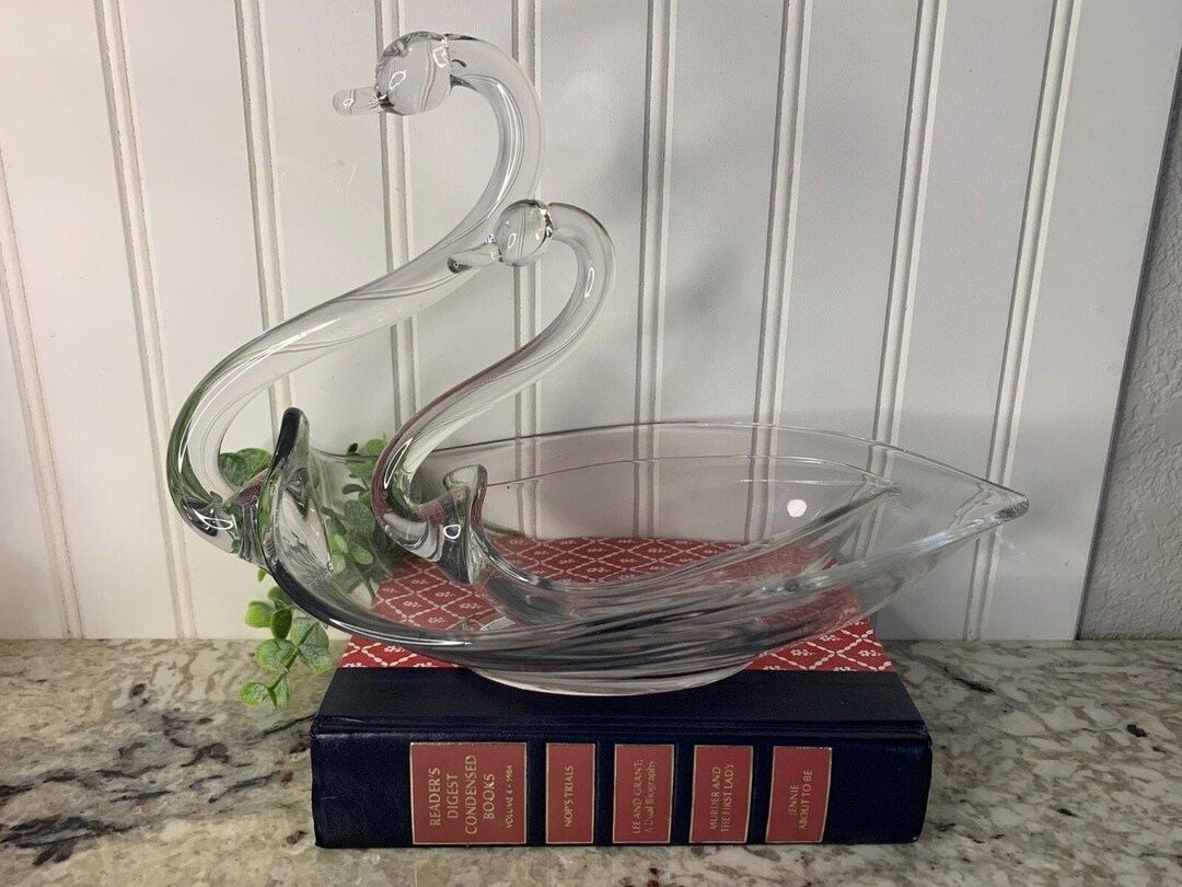 Duncan & Millar Nesting Clear Glass Swans (2) Extra Large MCM Vintage ...