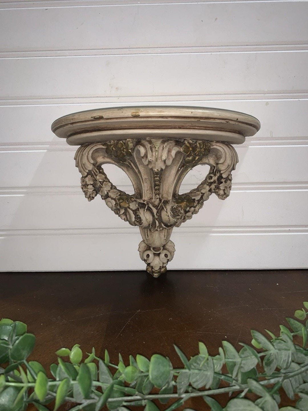 Vtg Plaster Wall Shelf White With Gold Flowers 6 3/4” X 8 3/4” - Etsy