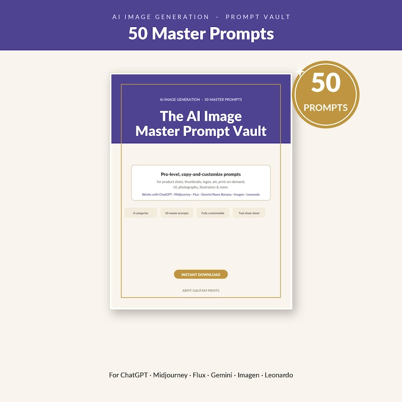 AI Image Prompts Bundle, 50 Master Prompts for Product Photos, Logos ...