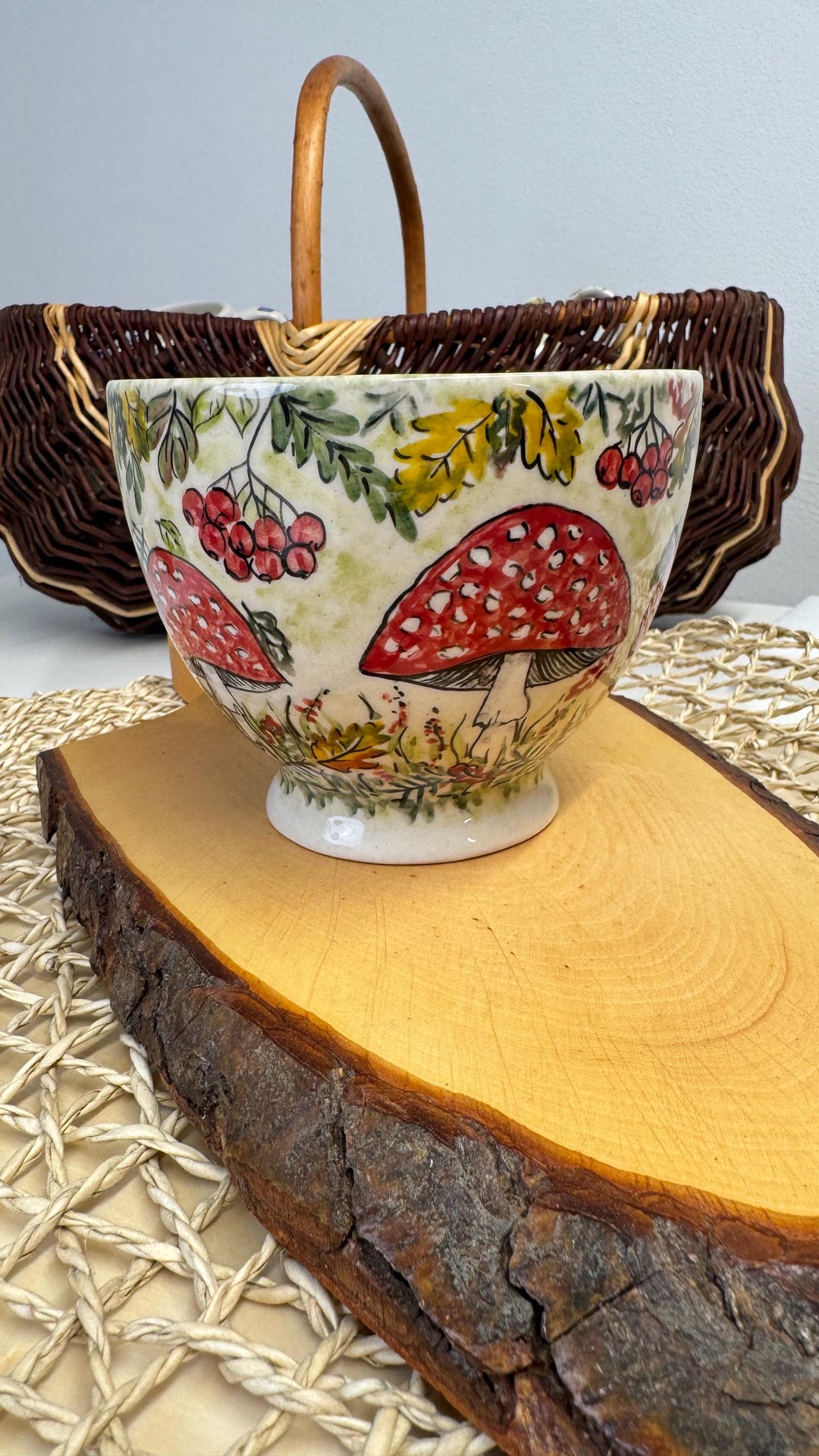 Autumn Mug With Toadstools – Hand-painted Ceramic, 450 Ml – Dishwasher ...