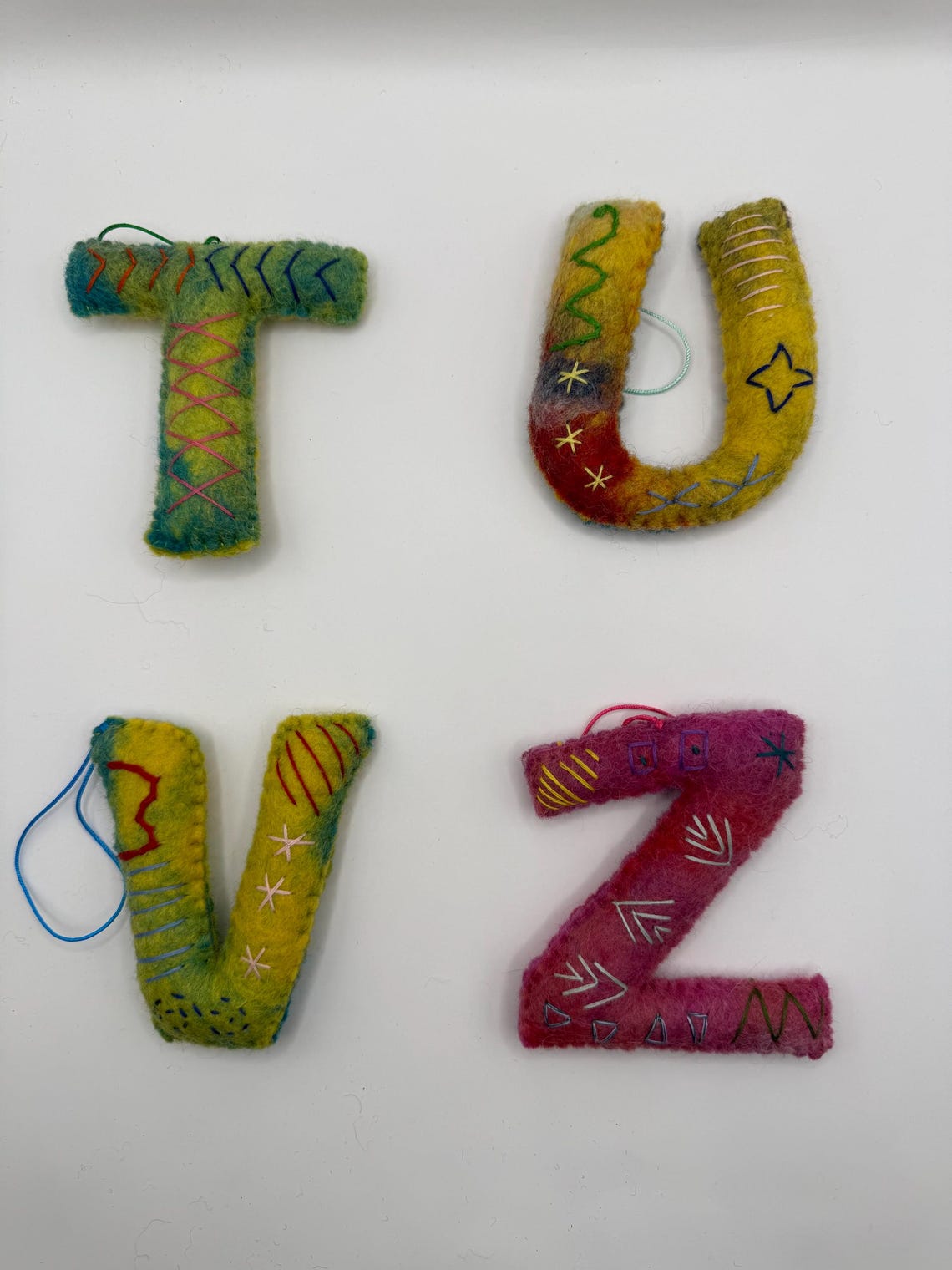 Handmade Felt Alphabet Ornaments – Embroidered Wool Letters A–Z ...