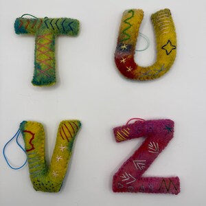 Handmade Felt Alphabet Ornaments – Embroidered Wool Letters A–Z ...