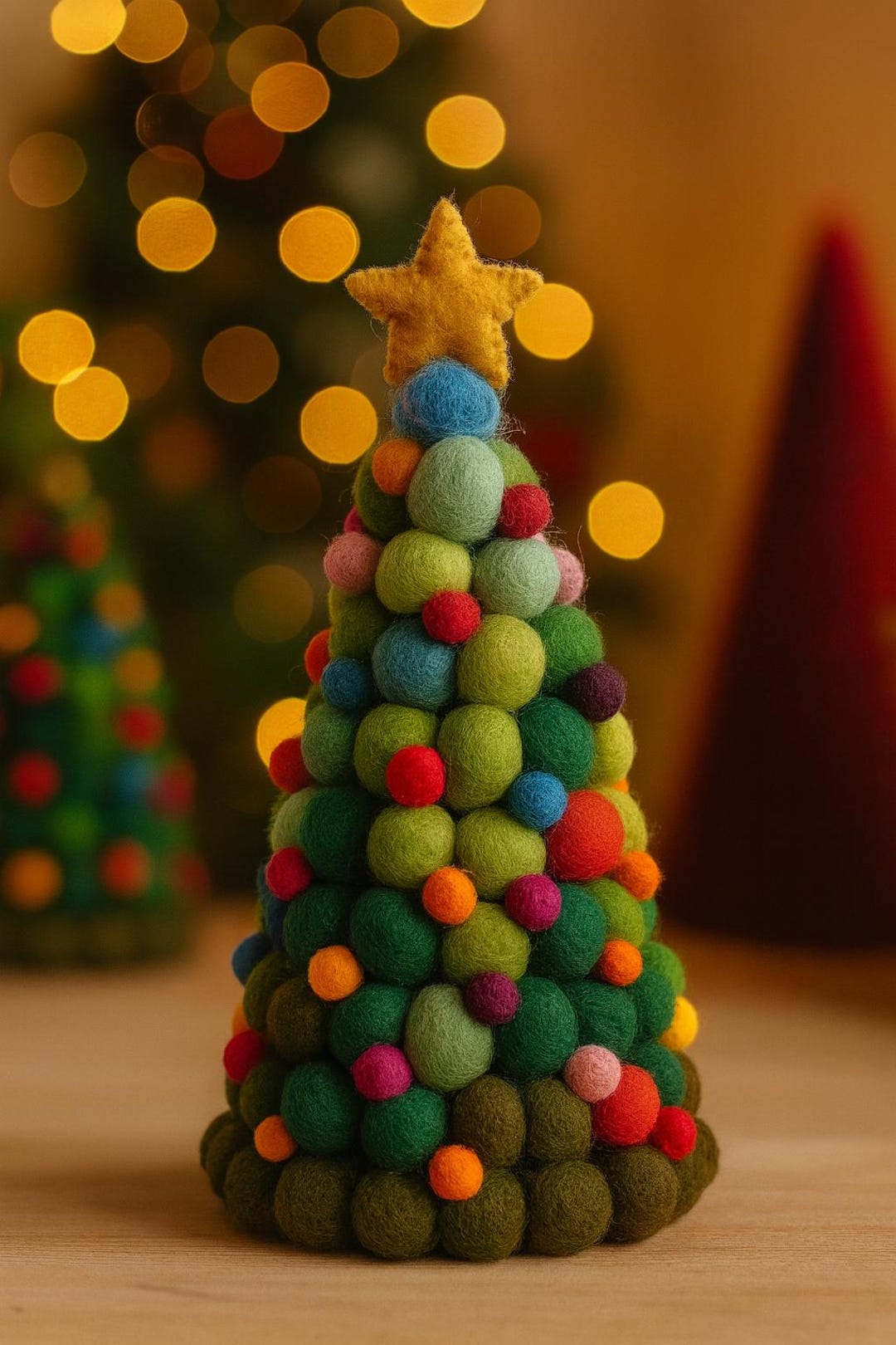 Handmade Felt Ball Christmas Trees: Colorful Wool Holiday Decor - Etsy