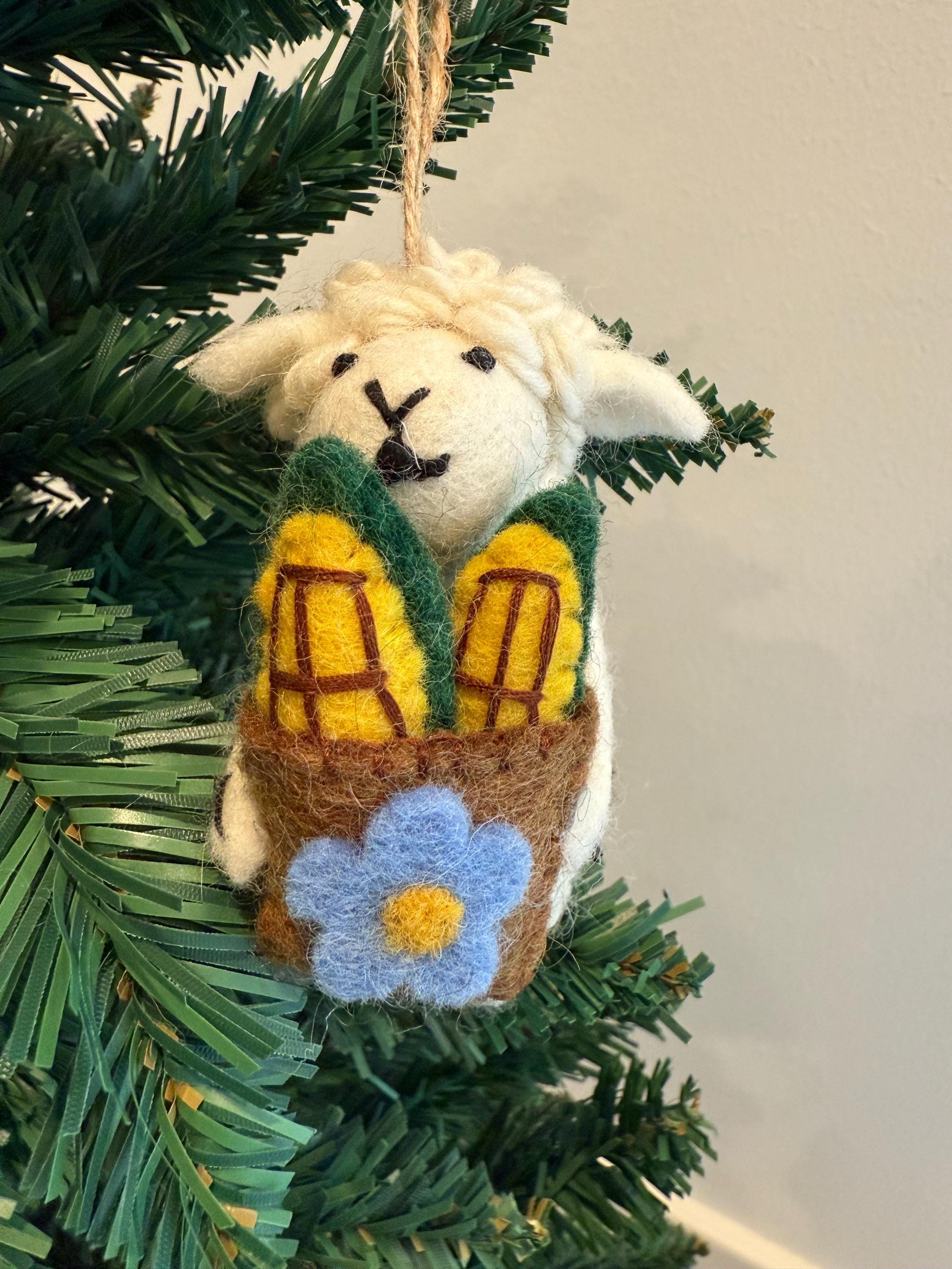 Felt Sheep Ornament – Handmade Wool Christmas Tree Decor, Woodland Farm ...