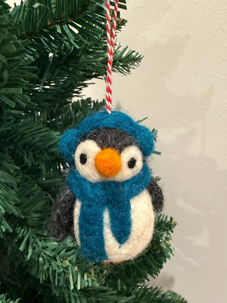 Handmade Felt Penguin Ornaments – Colorful Winter Scarf Penguins ...
