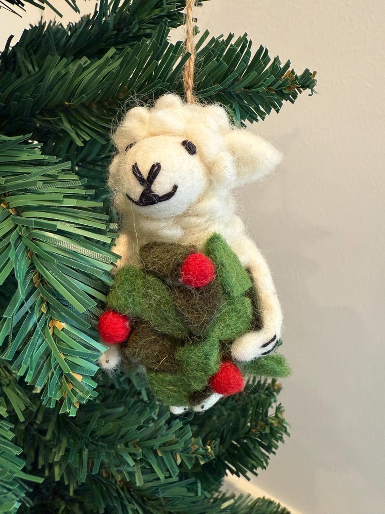 Felt Sheep Ornament – Handmade Wool Christmas Tree Decor, Woodland Farm ...