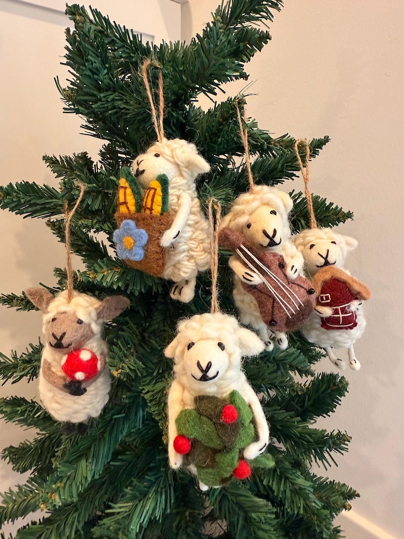 Felt Sheep Ornament – Handmade Wool Christmas Tree Decor, Woodland Farm ...