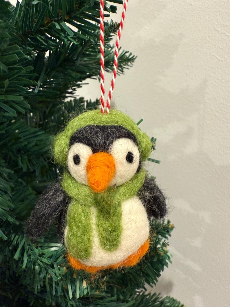 Handmade Felt Penguin Ornaments – Colorful Winter Scarf Penguins ...