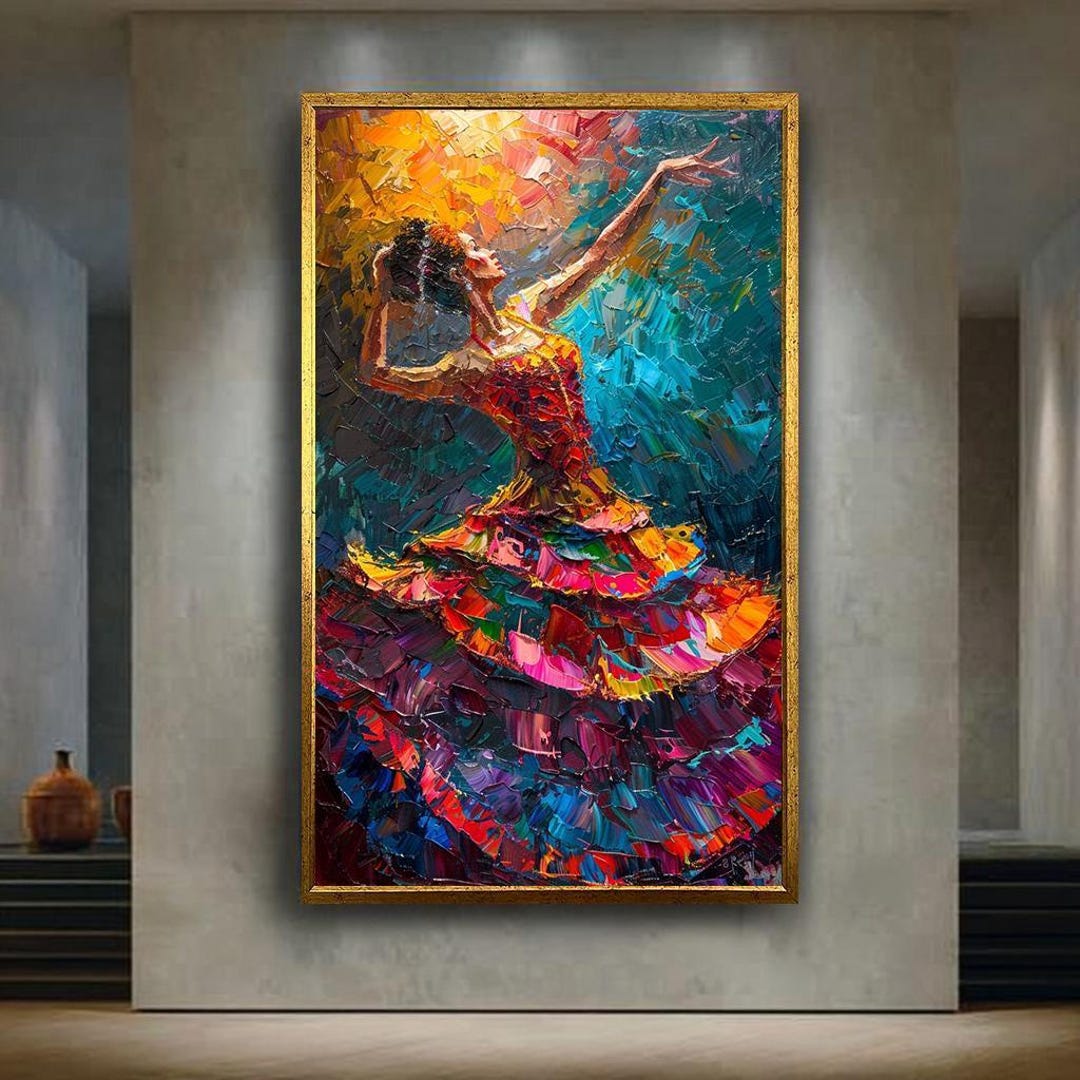 Colorful Flamenco Dancer Canvas Wall Art, Vibrant Abstract Palette ...