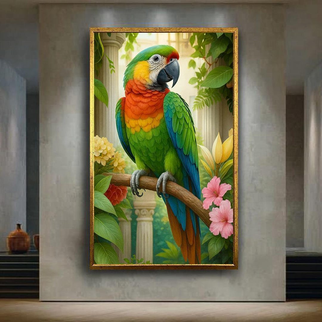 Colorful Parrot Wall Art Tropical Exotic Bird Artwork Vibrant Jungle ...
