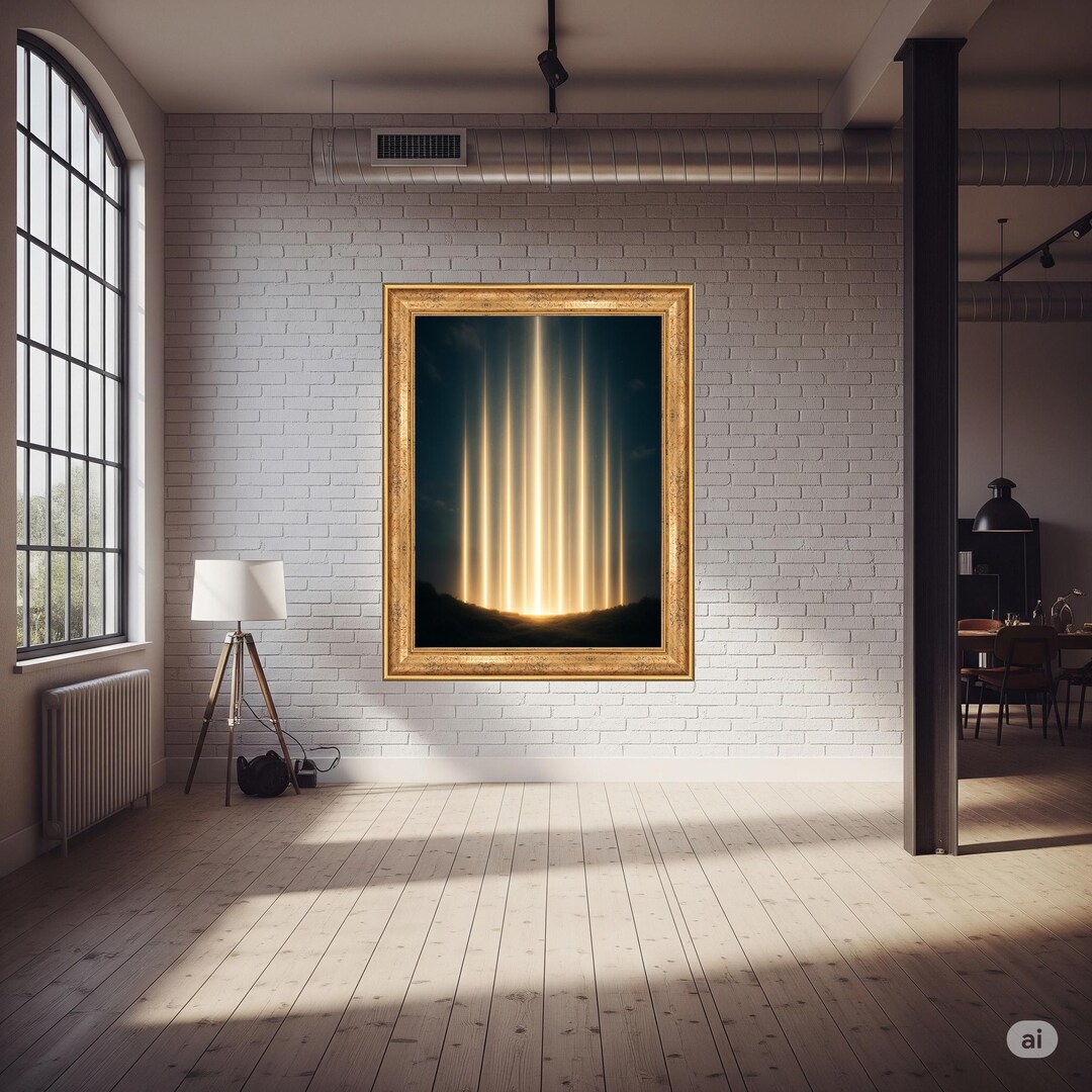 Heavenly Light Beam Wall Art – Vertical Golden Rays Shining From Sky to ...