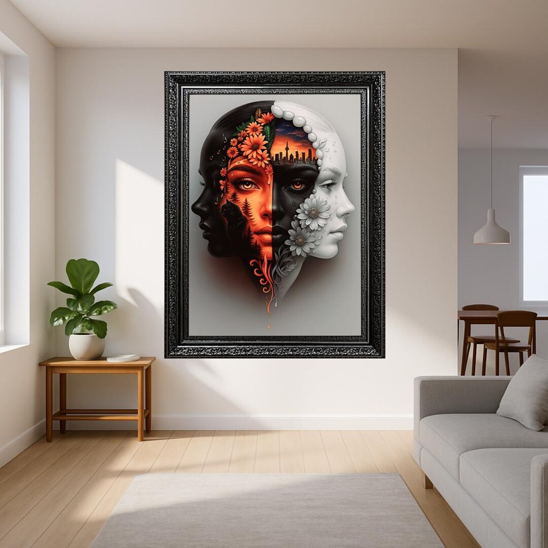 Duality Woman Face Art Print – Surreal Black and White Portrait With ...