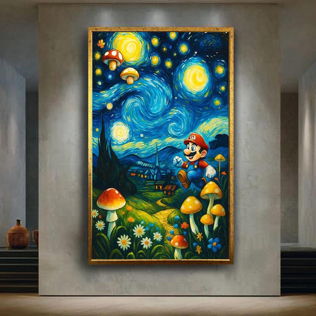 Colorful Mario Starry Night Wall Art Whimsical Video Game Print Pop ...