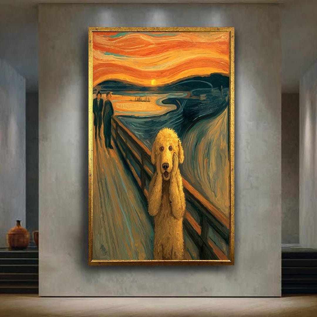 The Scream Dog Canvas Wall Art – Funny Poodle Painting Parody of Famous ...