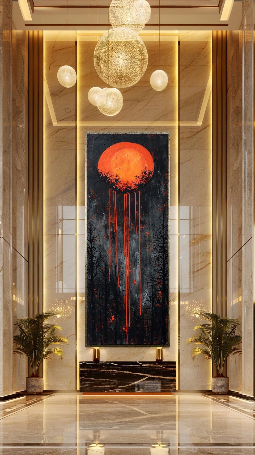 Dark Forest Blood Moon Art Print With Red Paint Drips, Gothic Horror ...