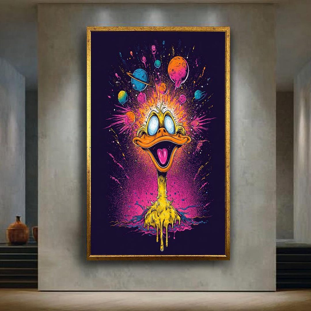 Psychedelic Duck Wall Art Print, Colorful Trippy Cartoon Poster, Funky ...