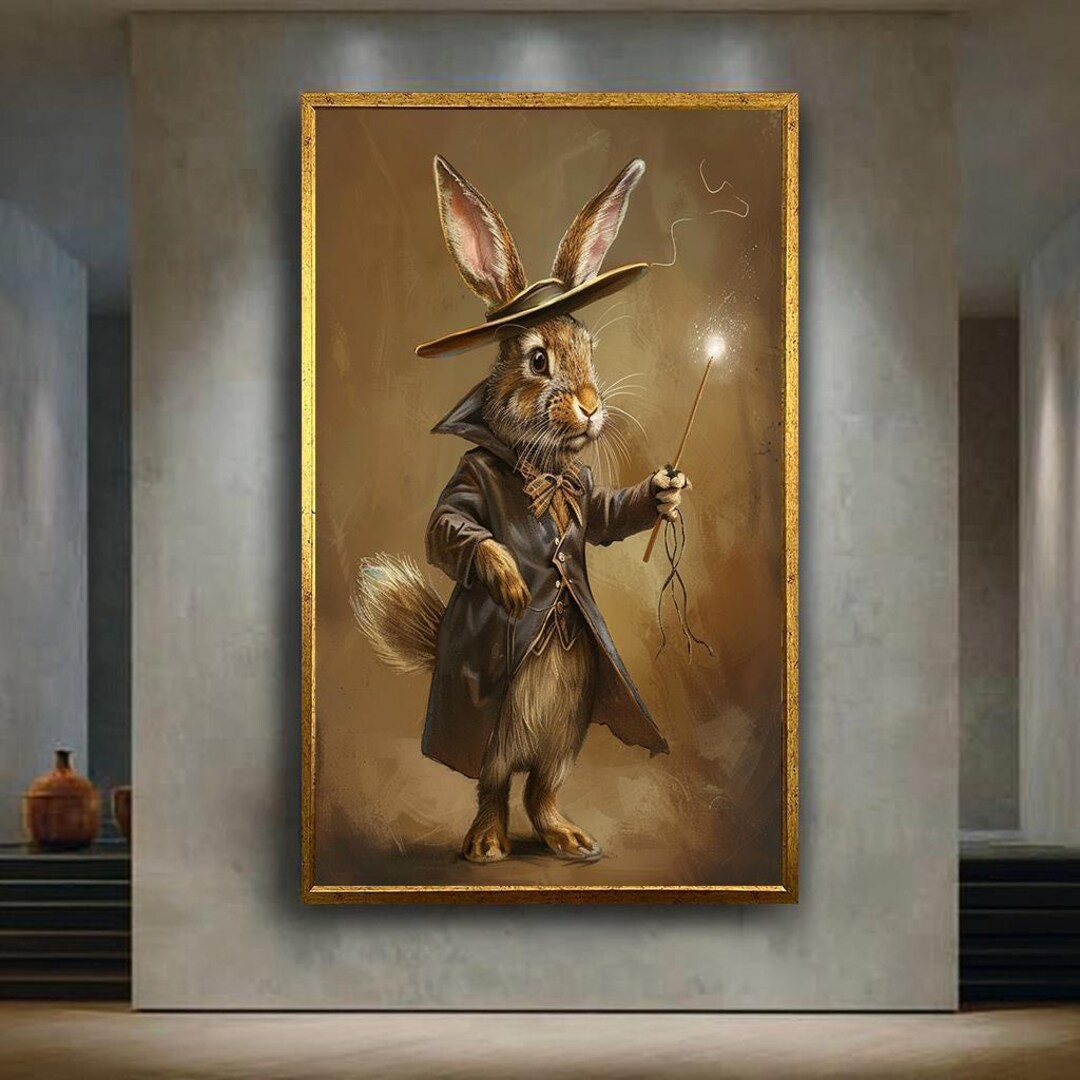 Magical Bunny Canvas Wall Art – Whimsical Wizard Rabbit With Wand ...