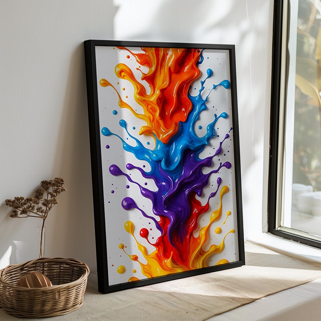 Vertical Color Splash on White Background Digital Abstract Art Vibrant ...