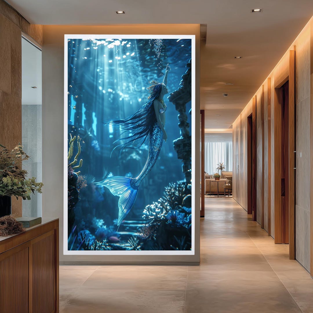 Magical Underwater Canvas Print Featuring Elegant Blue Mermaid Fantasy ...