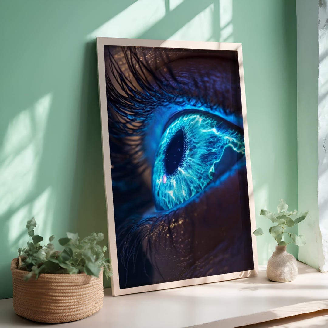 Electric Blue Eye Art Print – Futuristic Sci-fi Wall Poster With Galaxy ...