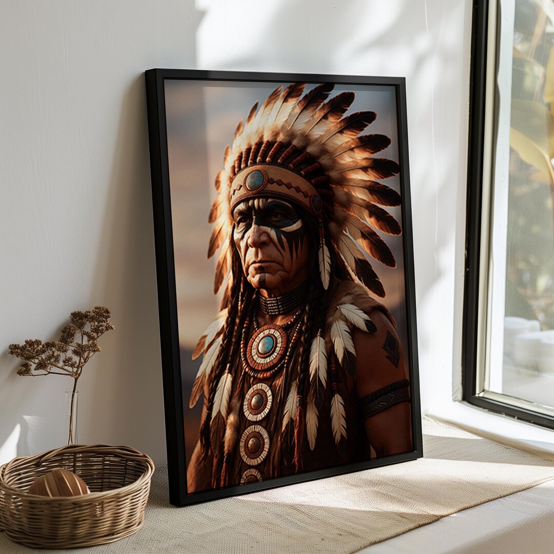 Native American Chief Portrait Digital Art Tribal Wisdom Warrior Poster ...