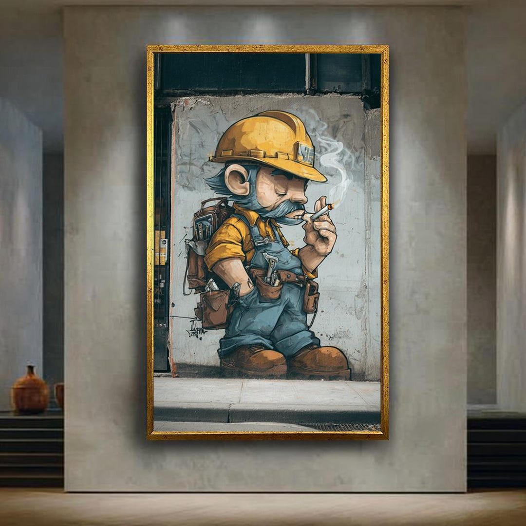 Graffiti Worker Canvas Wall Art – Urban Street Art Character With Tools ...