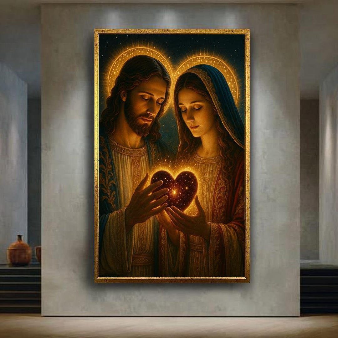 Holy Couple Holding Sacred Heart Canvas Christian Art Divine Love ...