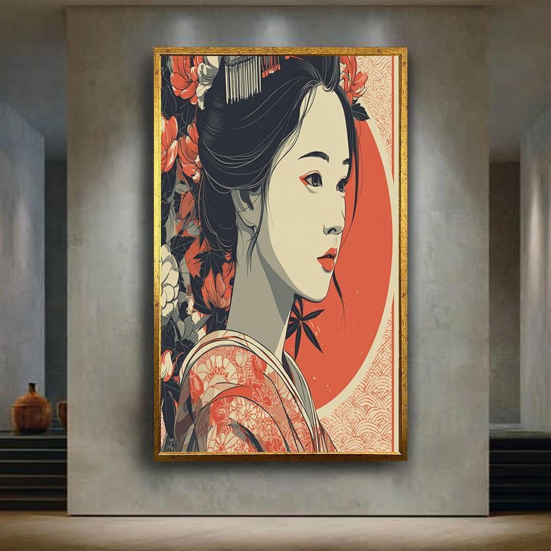 Geisha Portrait Wall Art Print – Japanese Woman Canvas Poster With ...