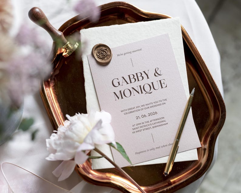 Soft Boho Wedding Invitation Template: Elegant Neutral Design (canva ...