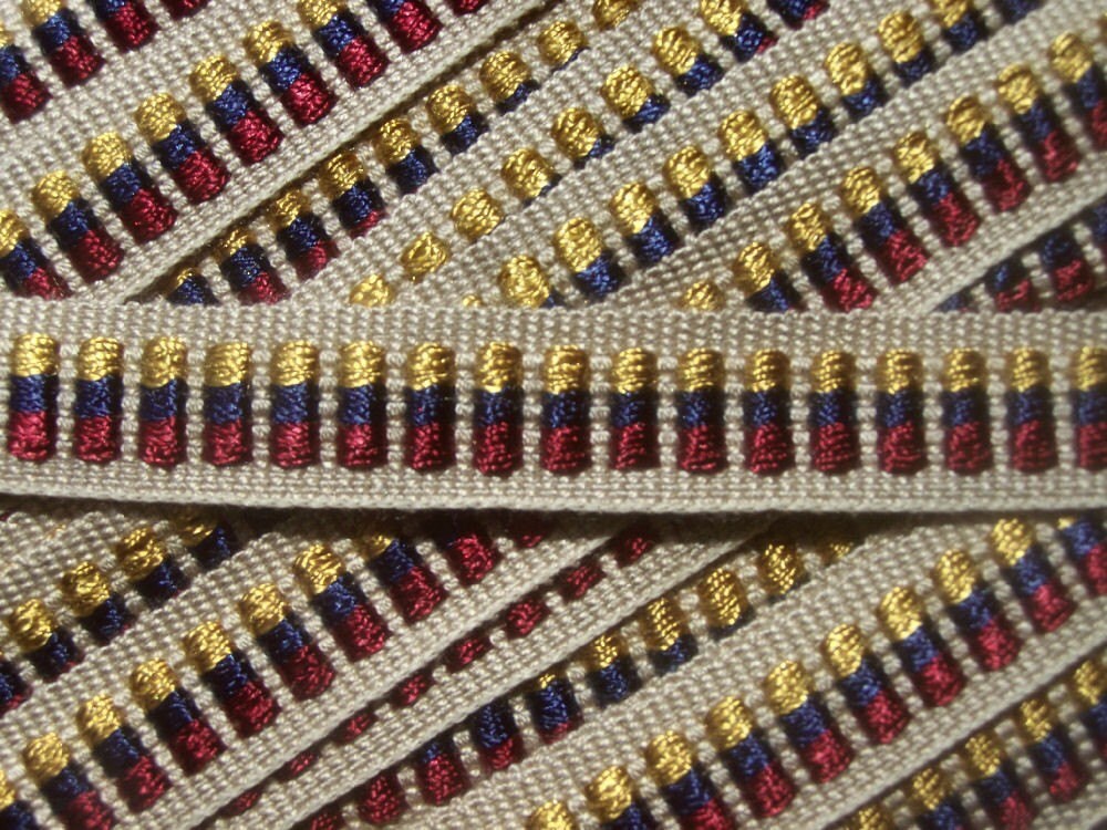 6 Yard Piece Flat Braid Gold Navy Wine on Tan Band | Etsy