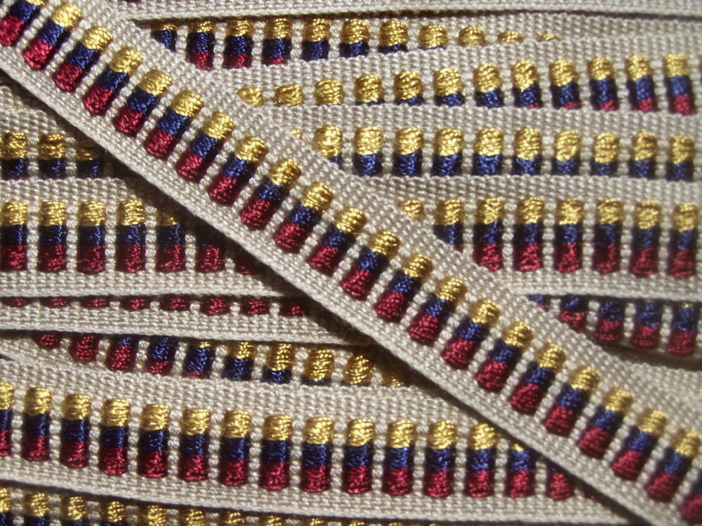 6 Yard Piece Flat Braid Gold Navy Wine on Tan Band | Etsy