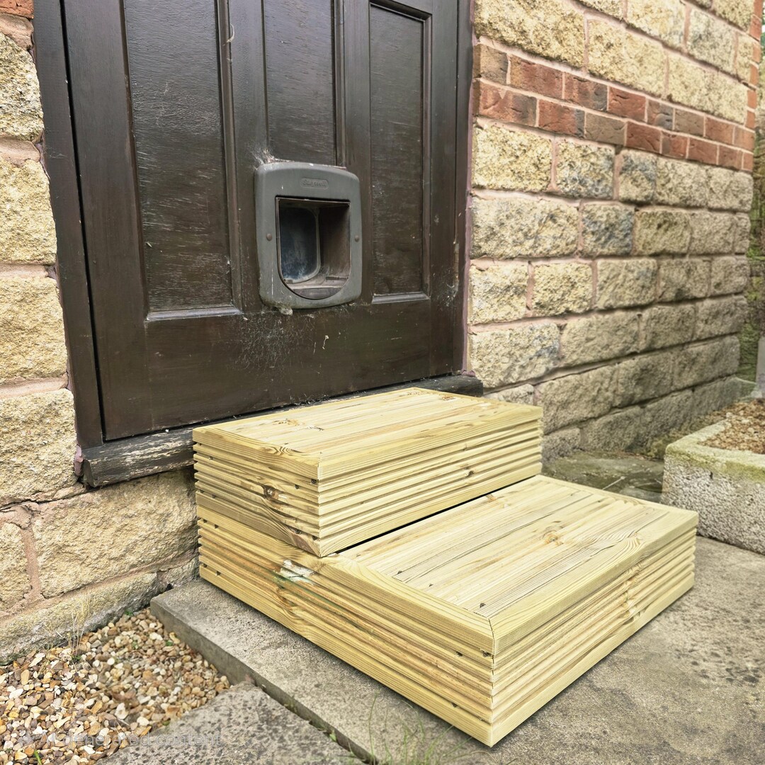 2 Tier Step / Platform, Treated Decking Boards, 24cm High, Garden Patio ...