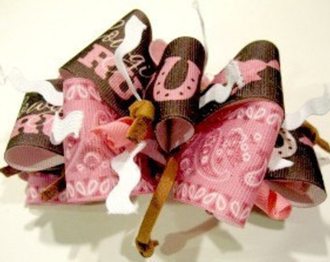 Hair Bow, Cowgirls Rule Funky Loopy Bow Pink Bandana Ribbon Leather ...