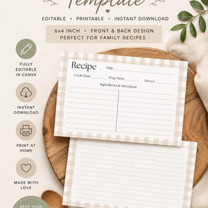 Farmhouse Recipe Card Template | Editable 4x6 Canva Cards (digital ...
