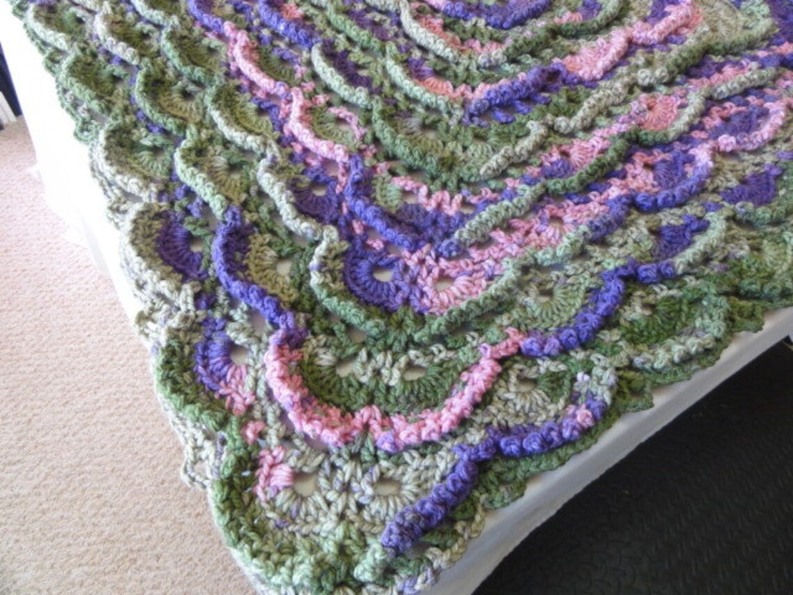 Spring Afghan Pink Purple Green 3 Dimensional Flower Pattern - Etsy