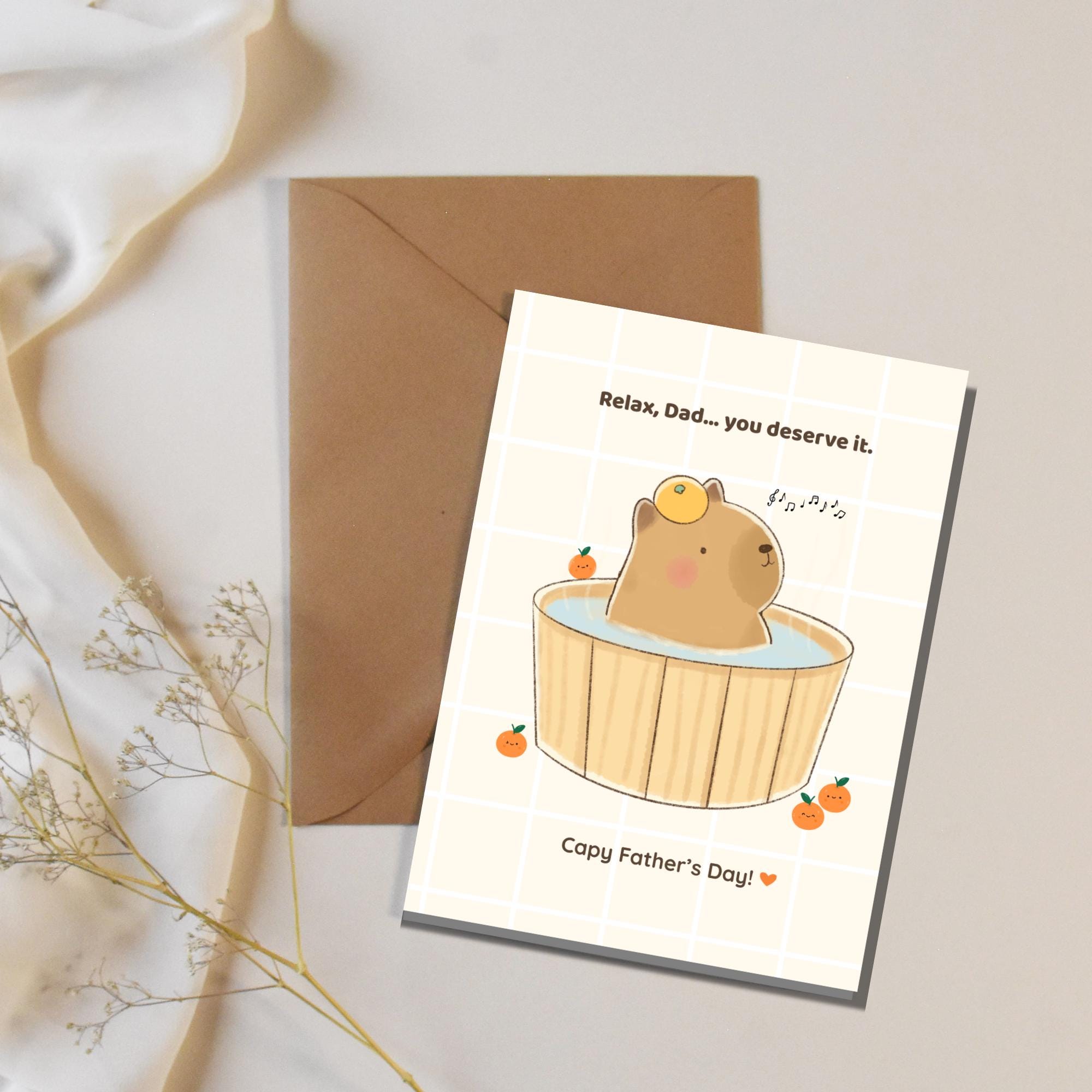 Cute Capybara Father’s Day Card, Digital Fathers Day Card, Kawaii ...