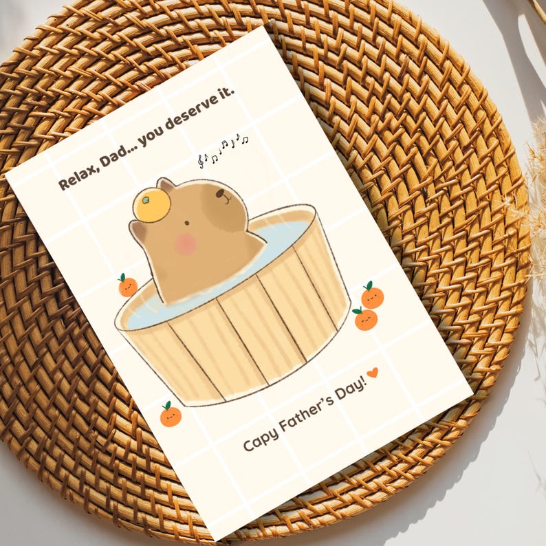 Cute Capybara Father’s Day Card, Digital Fathers Day Card, Kawaii ...
