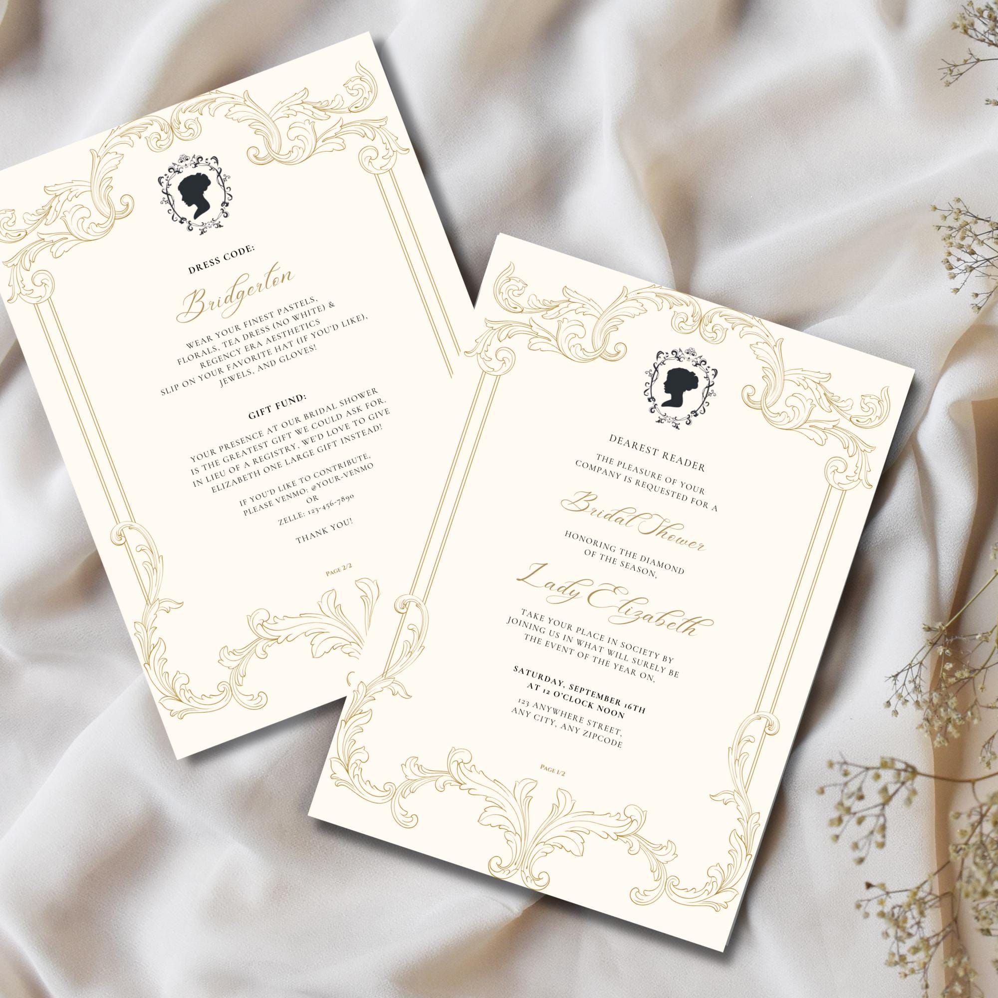 Bridgerton Bridal Shower Invitation: Royal Regency Canva Template ...