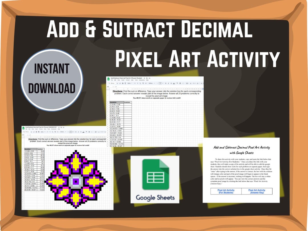Add & Subtract Decimal Pixel Art Activity (with Google Sheets) - Etsy ...