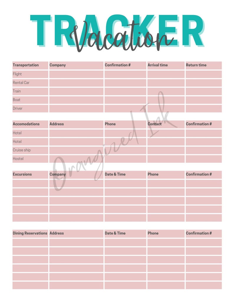 Vacation Tracker Bundle, Printable PDF, Simple Tracker, Travel Planner ...