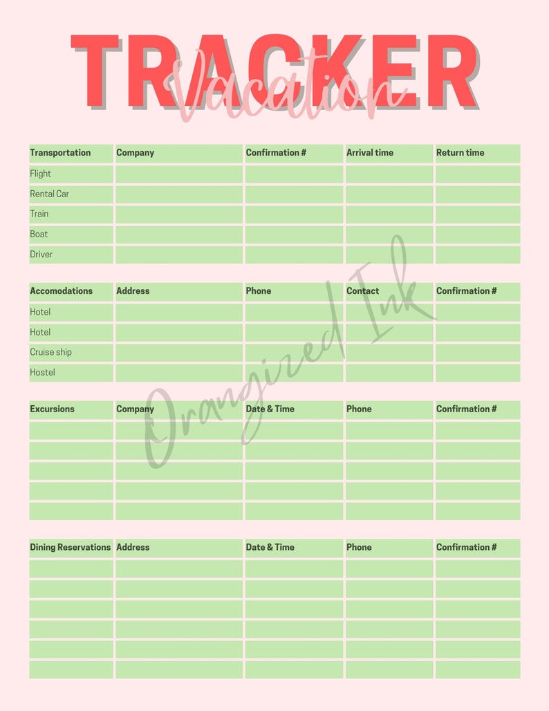 Vacation Tracker Bundle, Printable PDF, Simple Tracker, Travel Planner ...