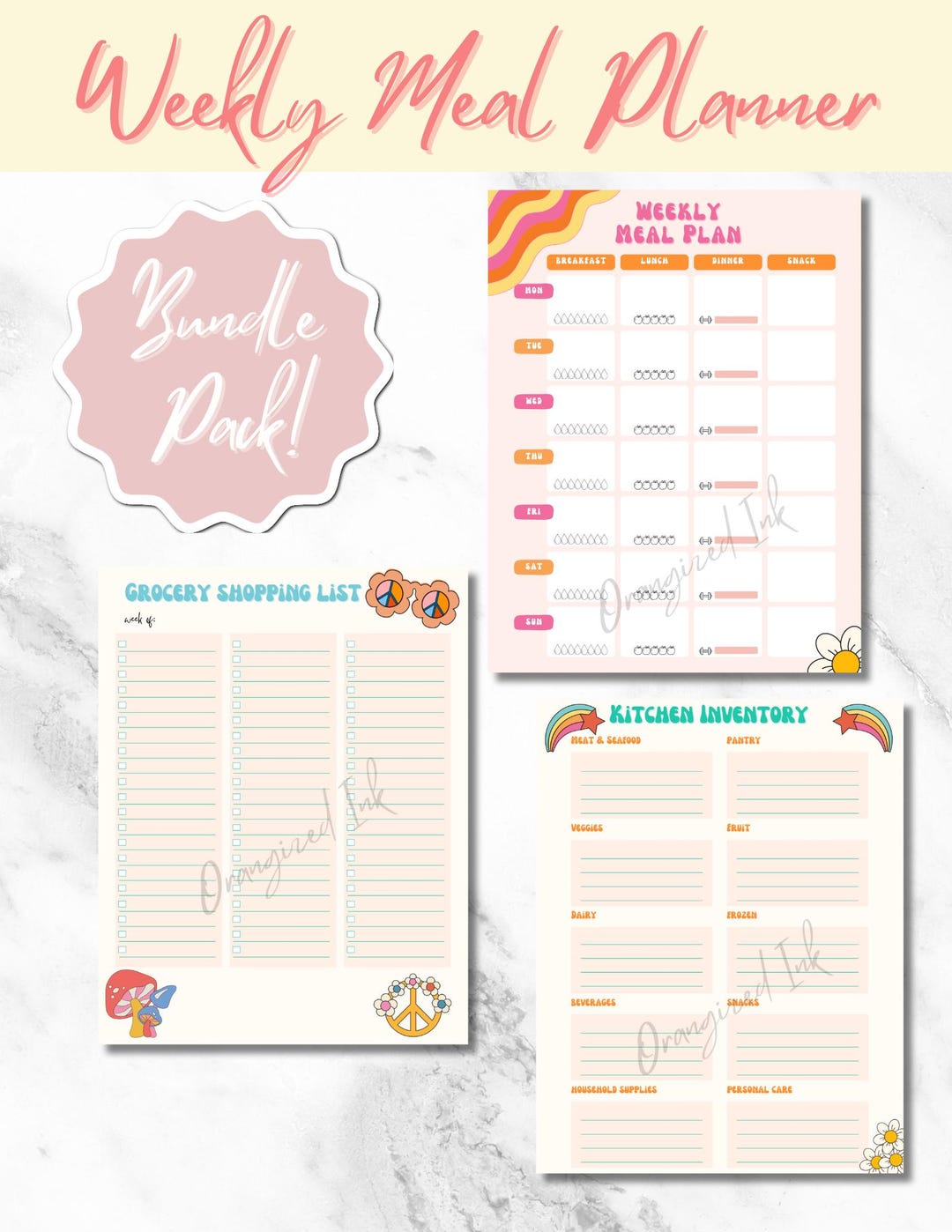 Weekly Meal Planner, Bundle, Printable Pdf, Kitchen Inventory, Grocery ...