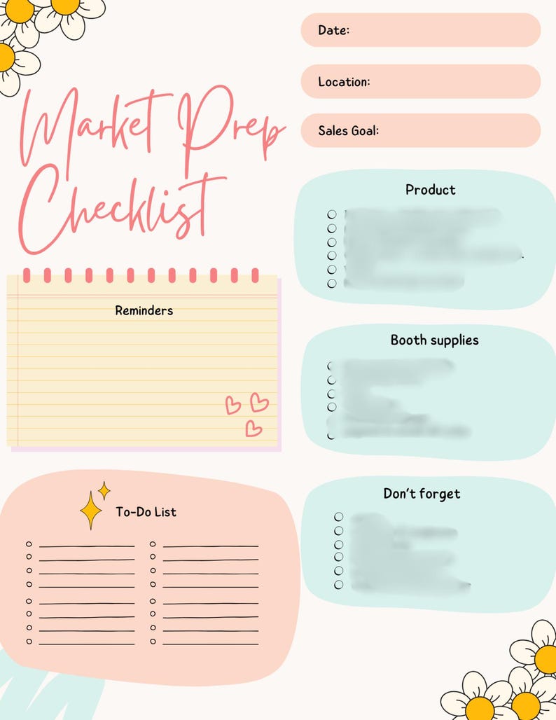 Market Prep Checklist, Editable Pdf, Vendor Market, Handmade Business ...
