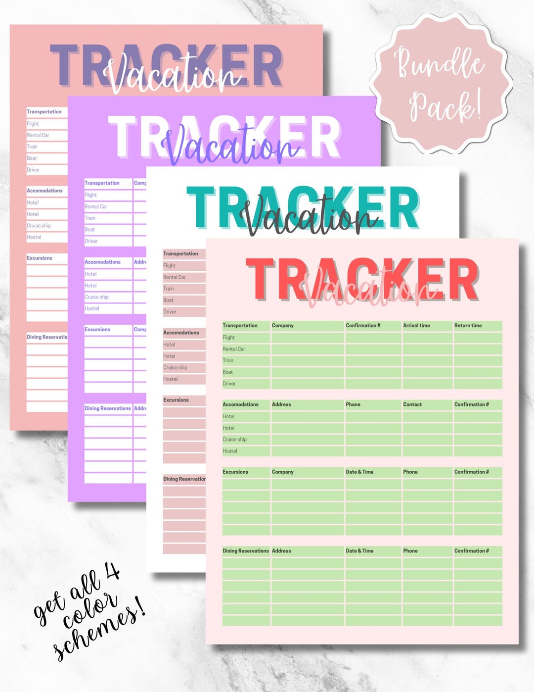 Vacation Tracker Bundle, Printable PDF, Simple Tracker, Travel Planner ...