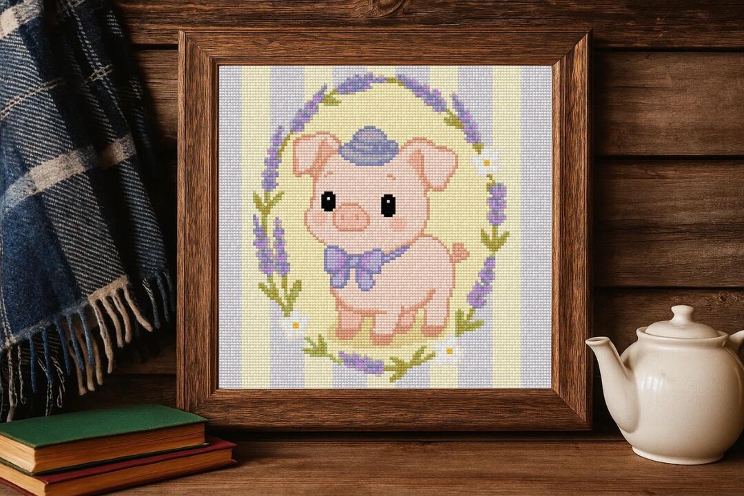 Cute Piglet With Lavendar Cross Stitch Pattern | Kawaii Embroidery ...