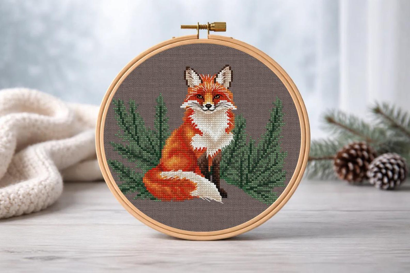Fox Cross Stitch Pattern PDF, Woodland Fox With Ferns, Modern Animal ...