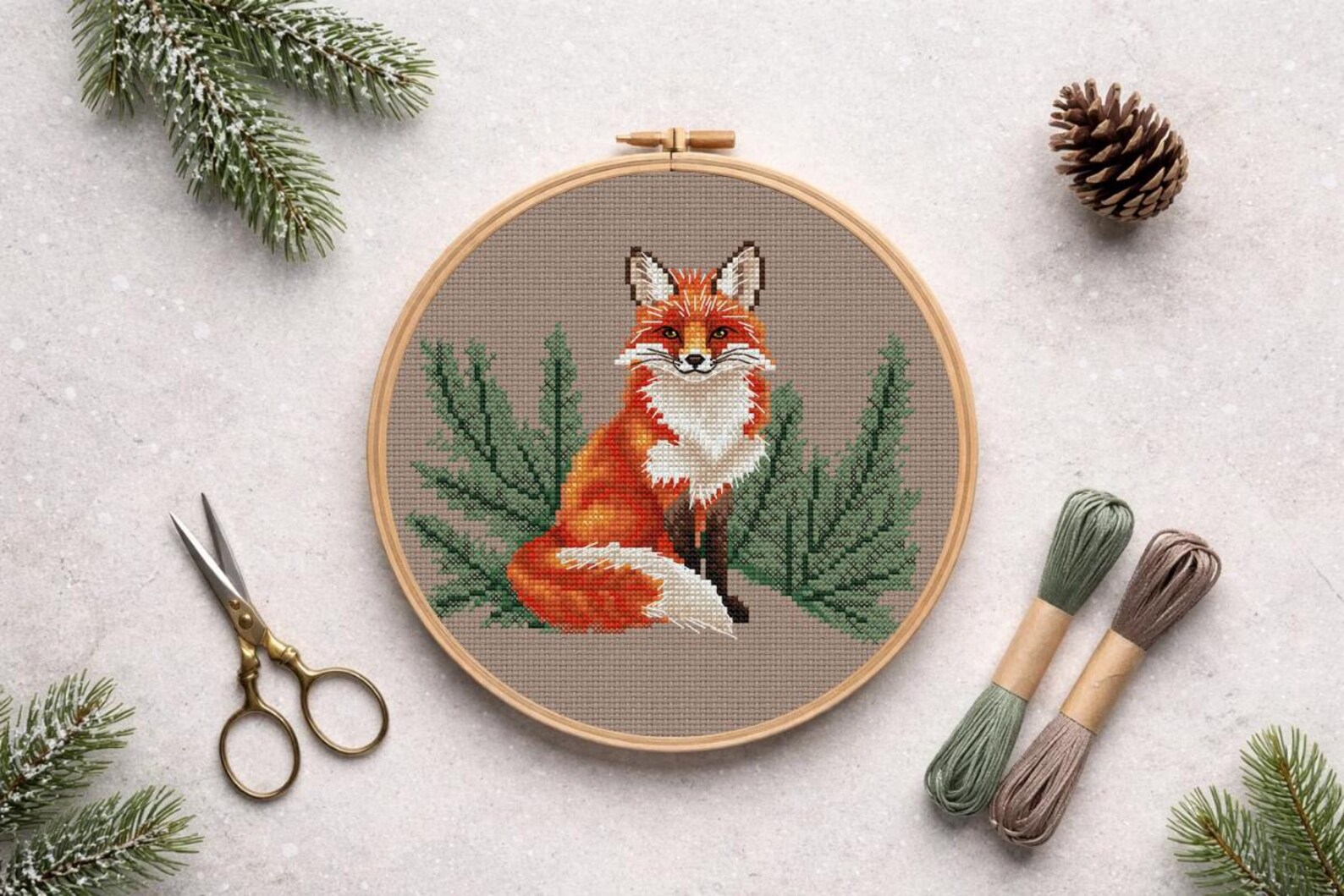 Fox Cross Stitch Pattern PDF, Woodland Fox With Ferns, Modern Animal ...