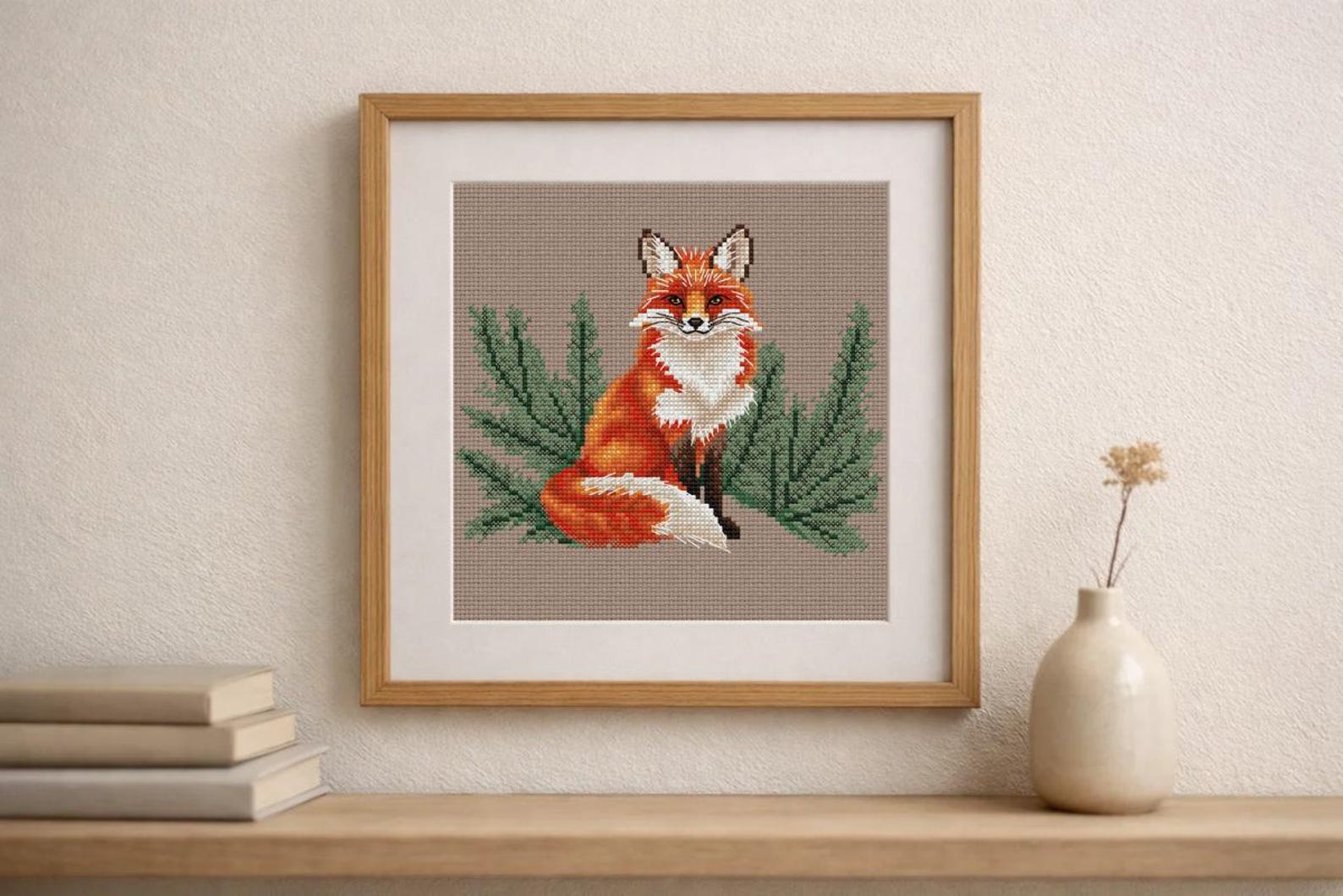 Fox Cross Stitch Pattern PDF, Woodland Fox With Ferns, Modern Animal ...